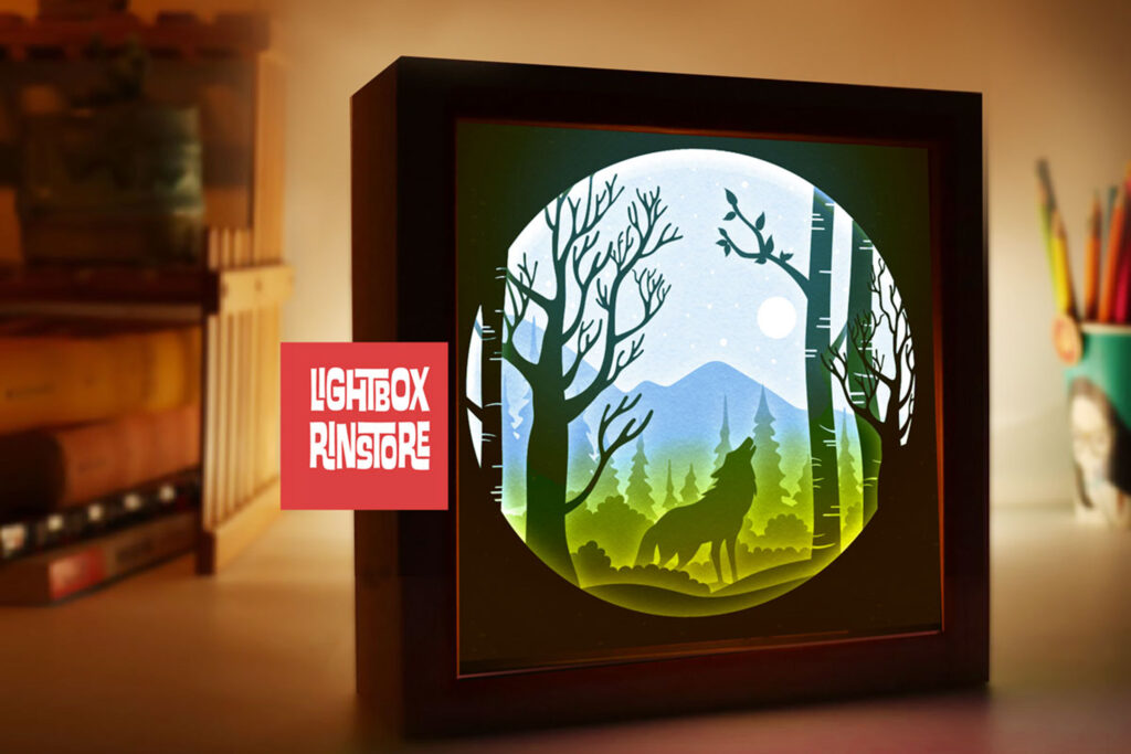 Wolf paper light box template, shadow box template, shadow box art ...