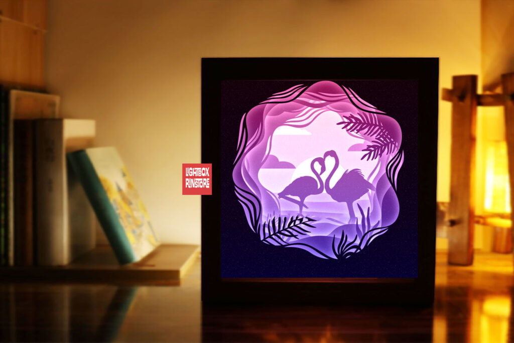 Flamingo paper light box template, shadow box template, shadow box art ...