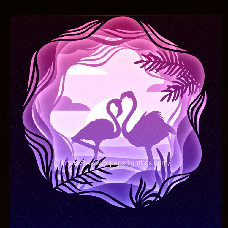 Flamingo paper light box template, shadow box template, shadow box art ...