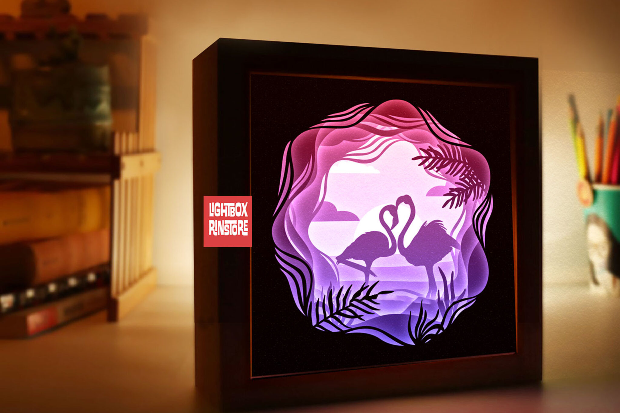 Flamingo paper light box template, shadow box template, shadow box art ...