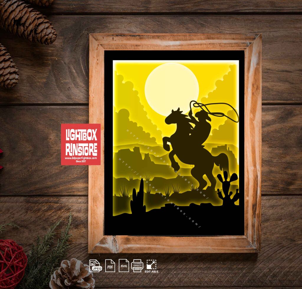 Cowboy paper light box template, shadow box template, shadow box art ...