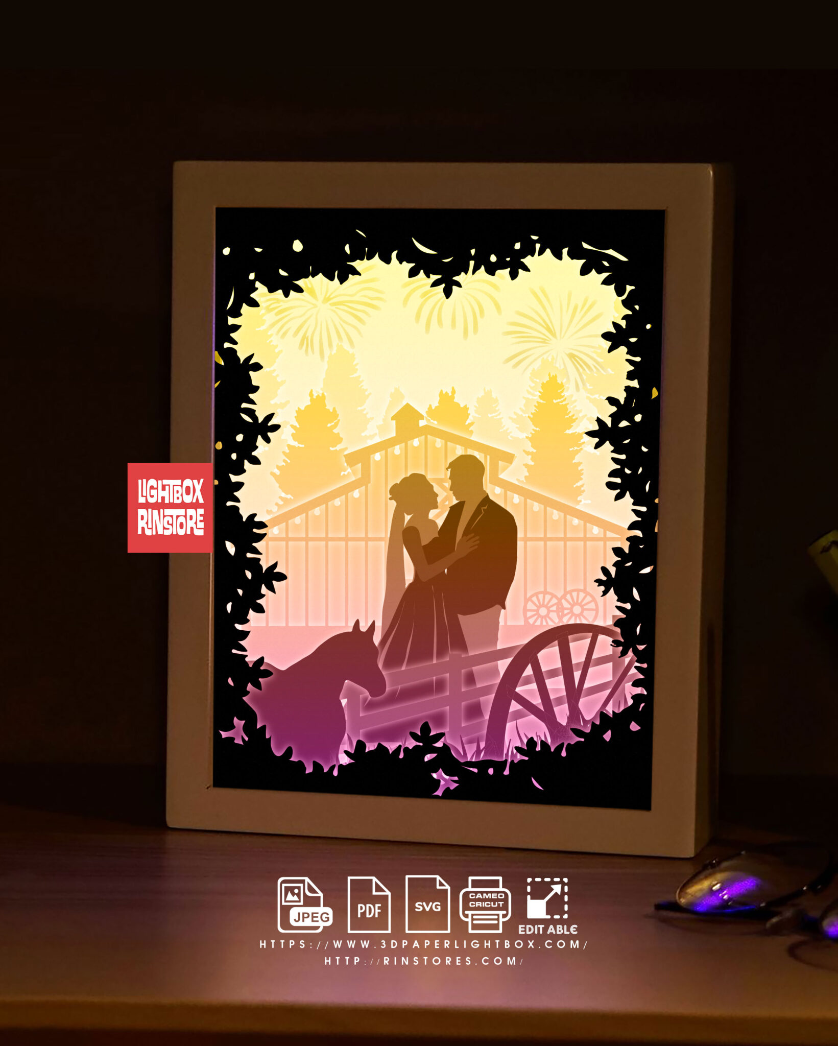 Wedding gifts paper light box template, shadow box template, shadow box ...